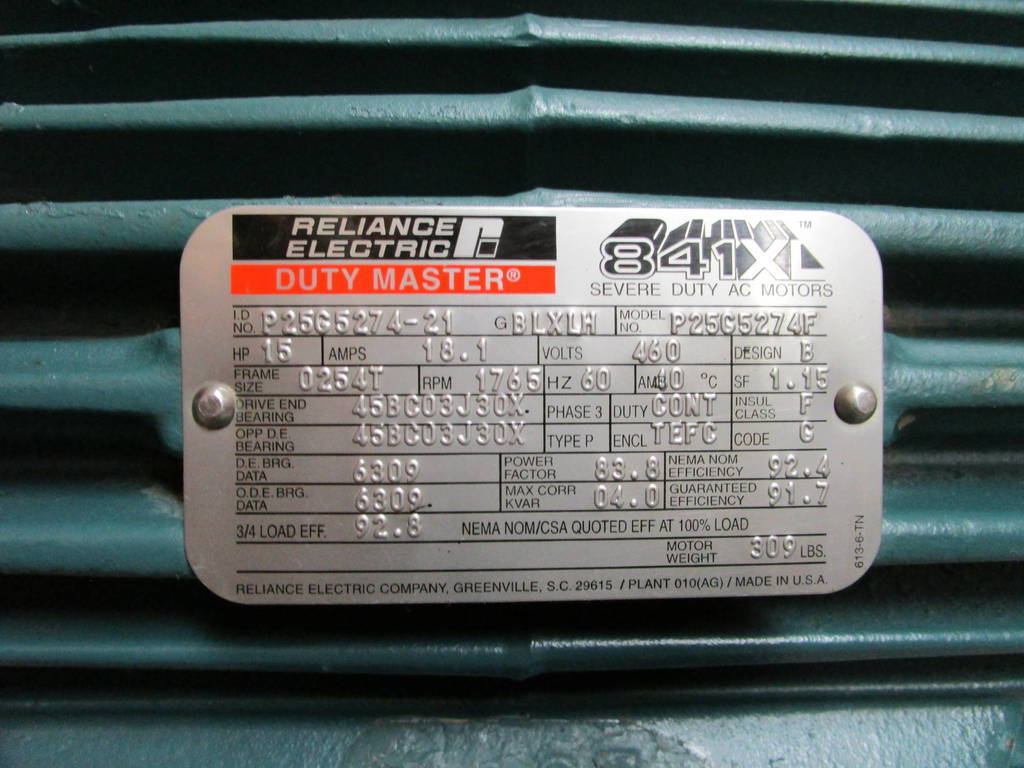 Baldor Reliance Duty Master Frame 254T 15 HP 1765 RPM 841XL Severe Duty ...